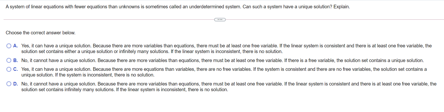 Solved A System Of Linear Equations With Fewer Equations
