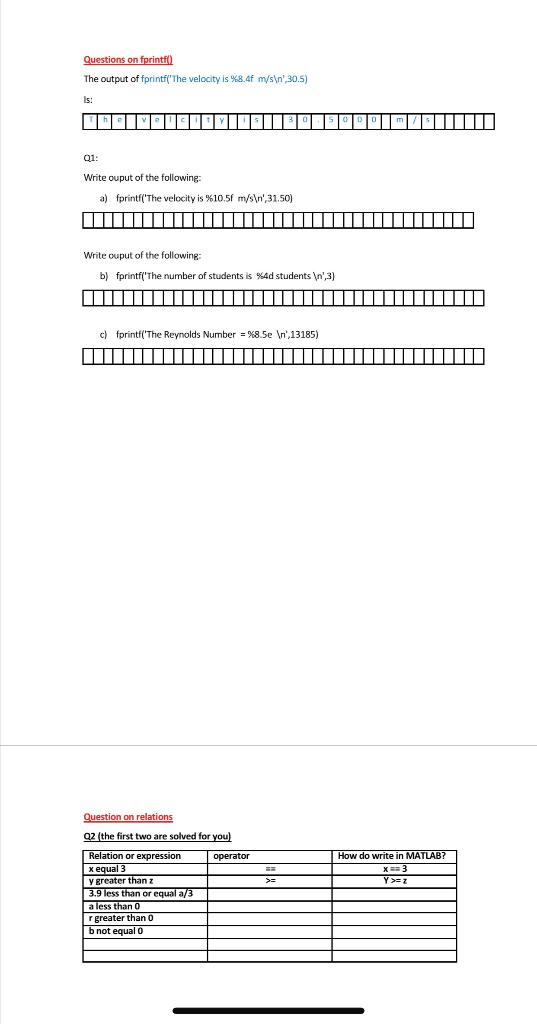 Solved Questions on fprintf() The output of fprintf('The | Chegg.com