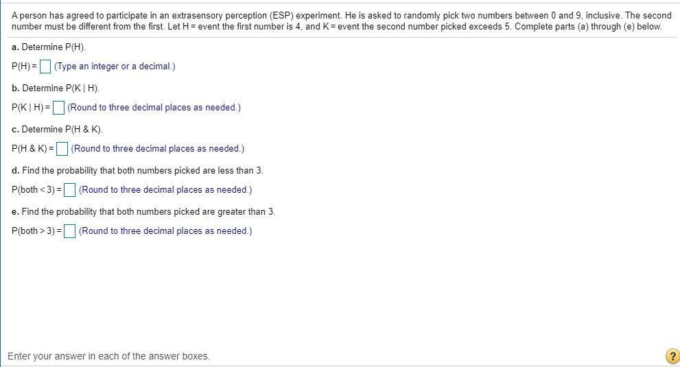 Solved A person has agreed to participate in an extrasensory | Chegg.com