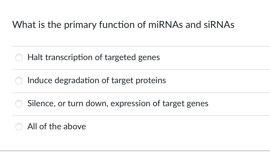 Solved What is the primary function of miRNAs and siRNAs | Chegg.com