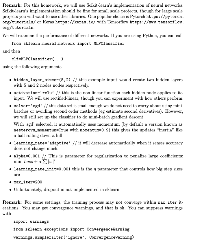 Remark: For this homework, we will use Scikit-learn's | Chegg.com Remark: For this homework, we will use Scikit-learn's | Chegg.com