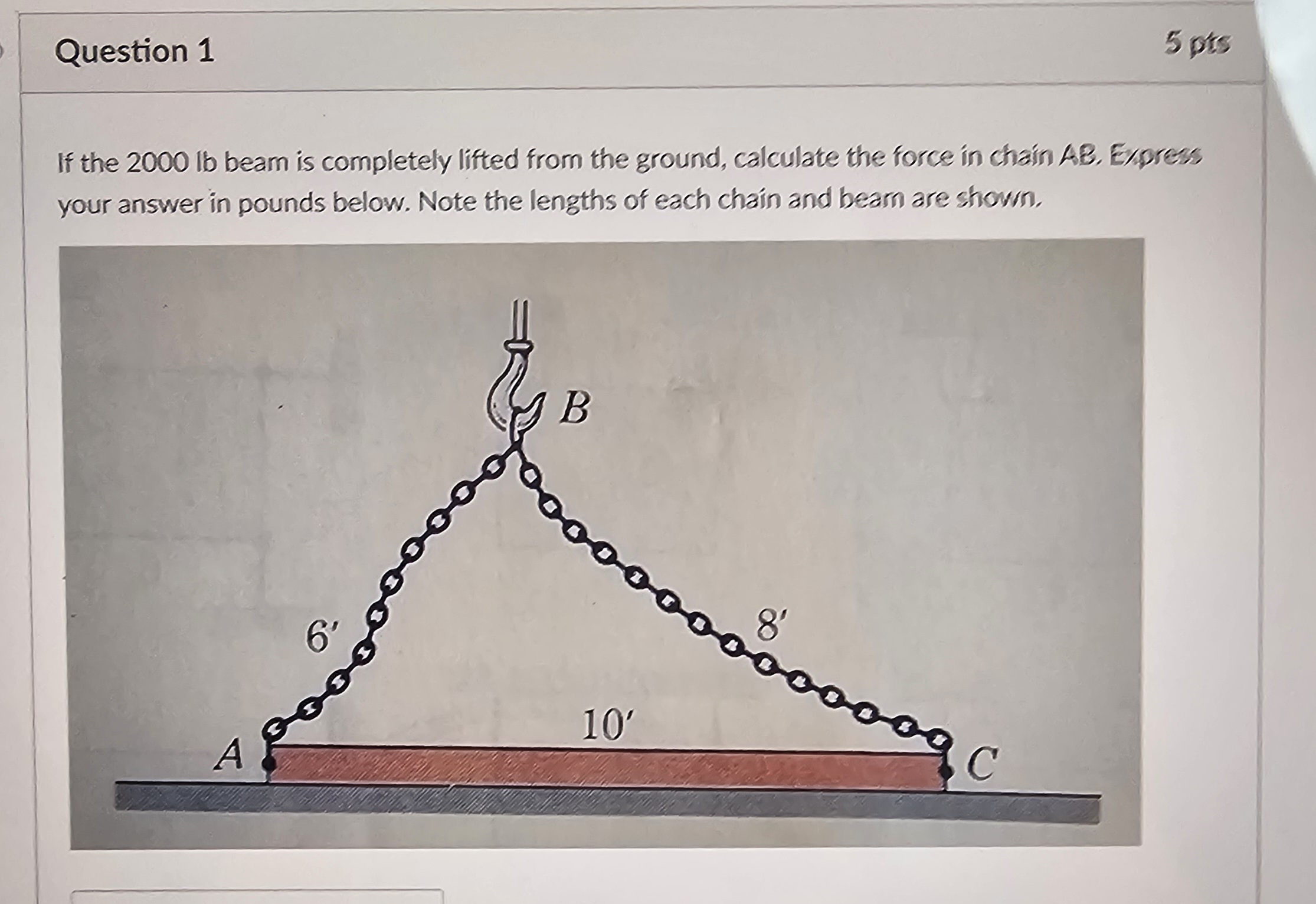 Solved Question 15 ﻿ptsIf the 2000Ib ﻿beam is completely | Chegg.com