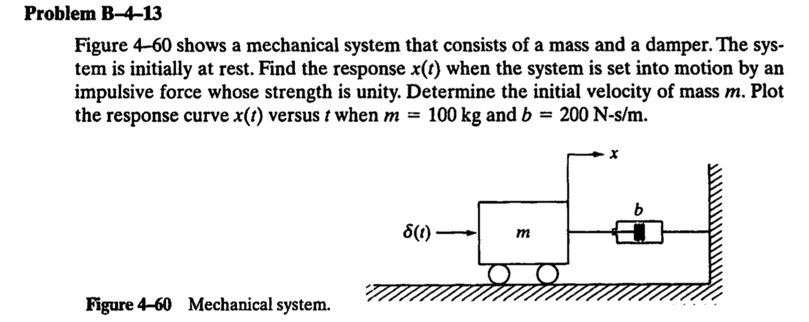 Solved Problem B-4-13 Figure 4-60 shows a mechanical system | Chegg.com
