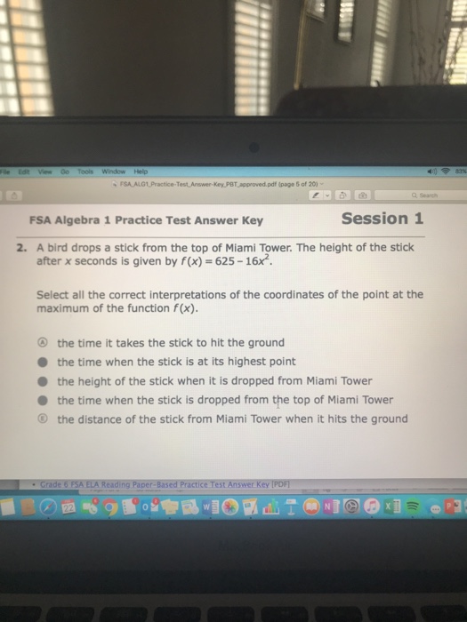 Solved FSA Algebra 1 Practice Test Answer Key Session 1 2 A Chegg