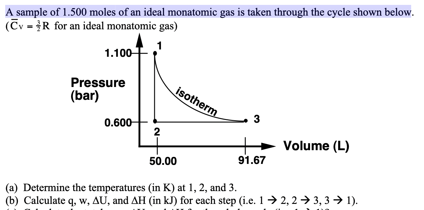 Solved A sample of 1.500 moles of an ideal monatomic gas is | Chegg.com