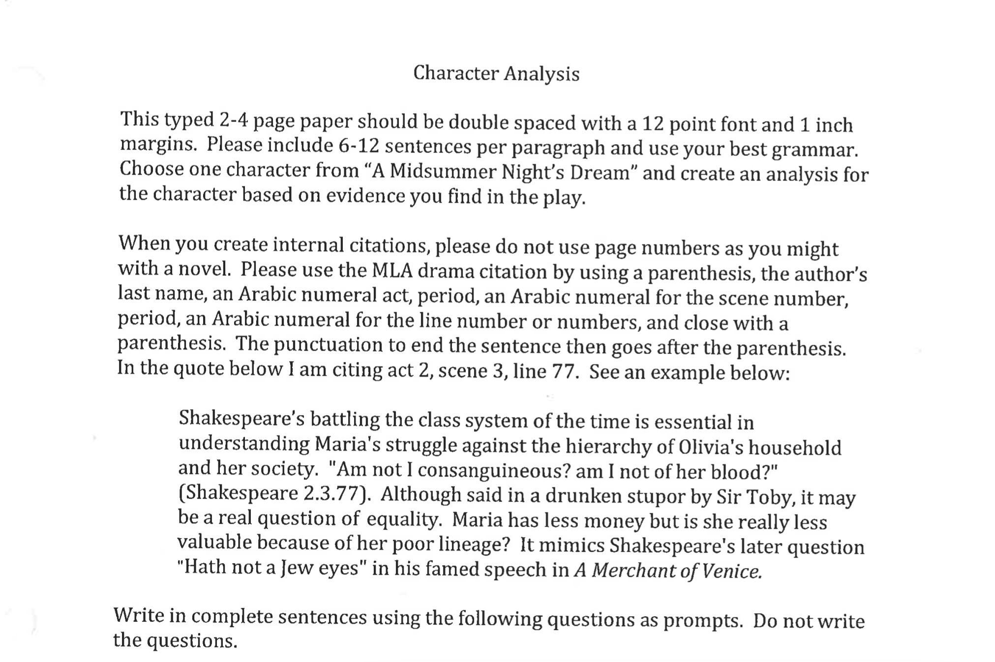 Character Analysis This typed 2-4 page paper should | Chegg.com