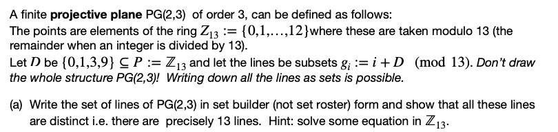 Solved A finite projective plane PG(2,3) of order 3, can be | Chegg.com