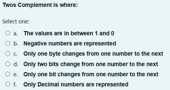 Solved Twos Complement is where:Select one:a. ﻿The values | Chegg.com