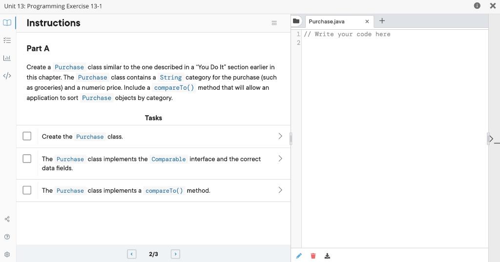 Solved It's telling me to create a Purchase class similar to | Chegg.com