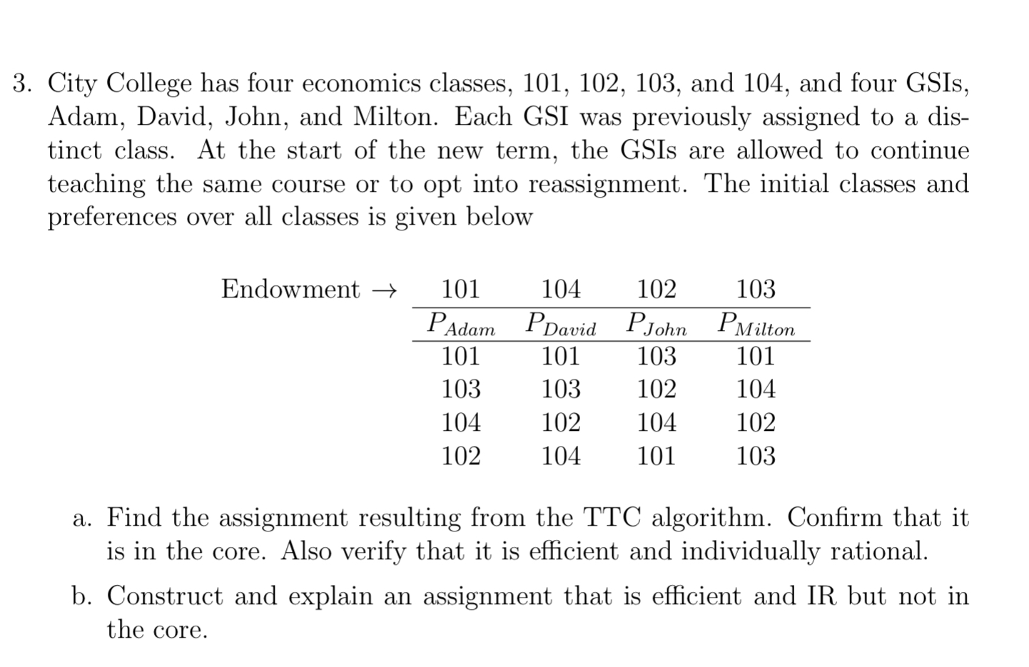 Solved City College has four economics classes, 101, 102, | Chegg.com