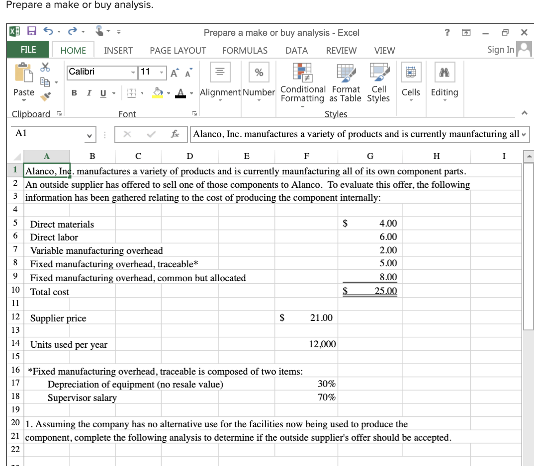 Solved Prepare a make or buy analysis. XUS . . Prepare a | Chegg.com
