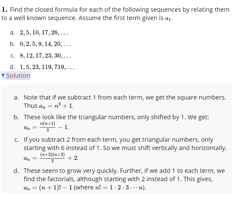 Solved 1. Find the closed formula for each of the following | Chegg.com