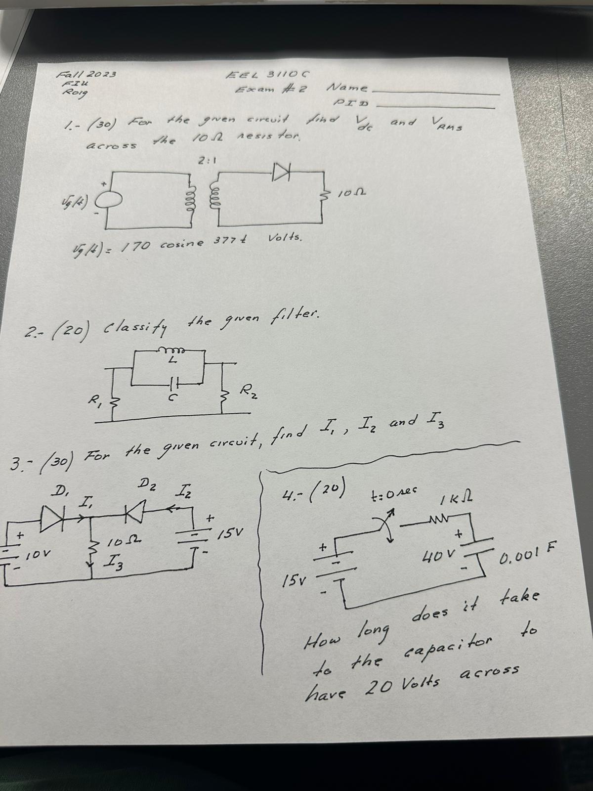 Solved 1.- (30) ﻿For the grven circuit find Vdc ﻿and | Chegg.com