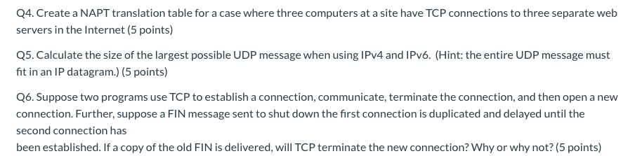 Solved Q4. Create a NAPT translation table for a case where | Chegg.com