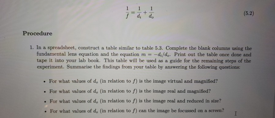 Solved 1 1 7 - di 1 do (5.2) Procedure 1. In a spreadsheet, | Chegg.com