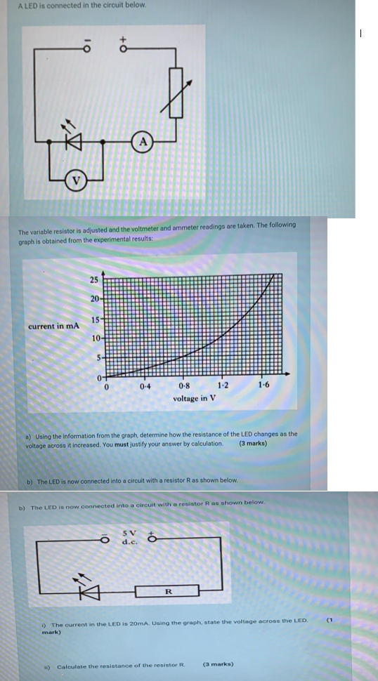 Solved A LED is connected in the circuit below. - The | Chegg.com