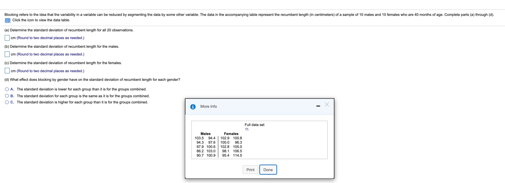 Solved the accompanying table represent the recumbent length | Chegg.com