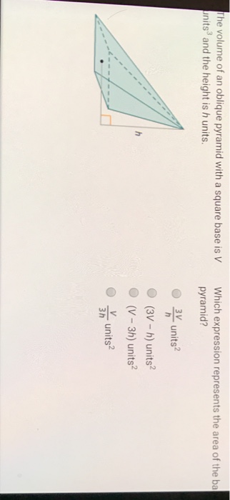 Solved The volume of an oblique pyramid with a square base | Chegg.com
