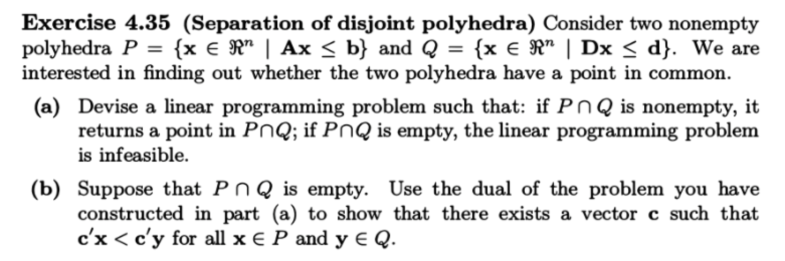 Solved Exercise 4.35 (Separation of disjoint polyhedra) | Chegg.com