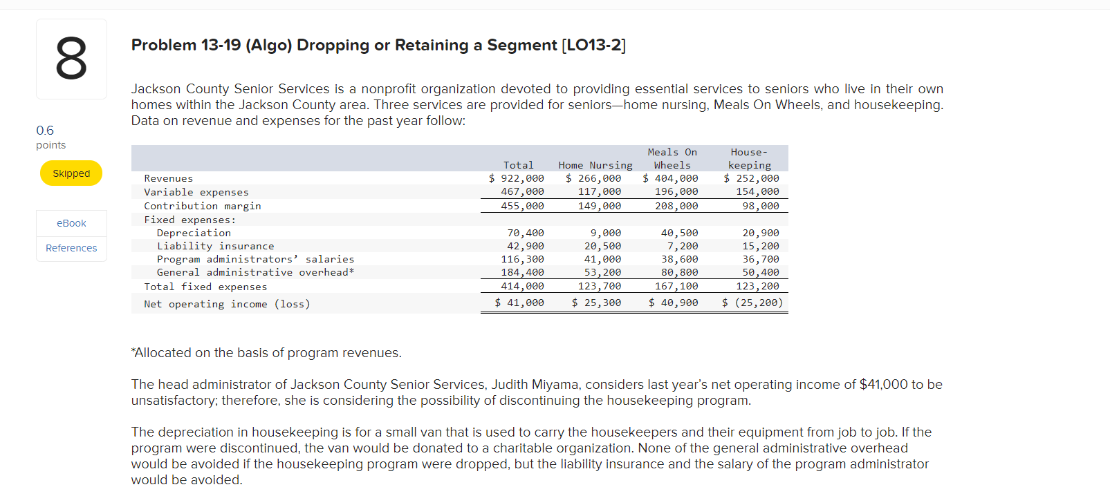 Solved Problem 13-19 (Algo) Dropping or Retaining a Segment | Chegg.com
