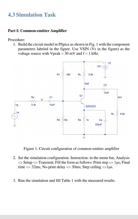 4.3 Simulation Task Part I: Common-emitter Amplifier | Chegg.com