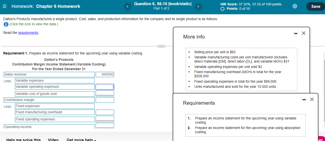 Solved = Homework: Chapter 6 Homework Question 6, S6-15 | Chegg.com