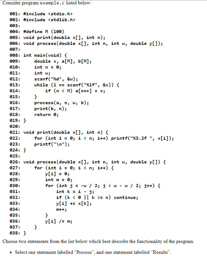Solved Consider program example.c listed below: 001: | Chegg.com