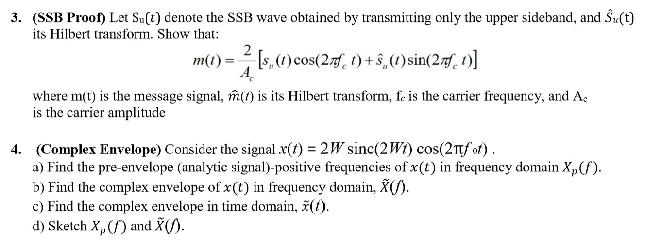 Solved 3. (SSB Proof) Let Sult) denote the SSB wave obtained | Chegg.com