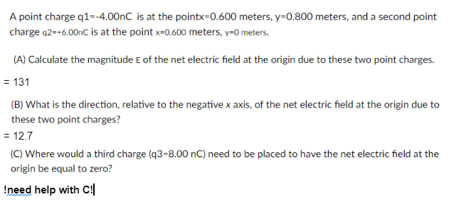 Solved A point charge q1=-4.00nC is at the pointx=0.600 | Chegg.com Solved A point charge q1=-4.00nC is at the pointx=0.600 | Chegg.com