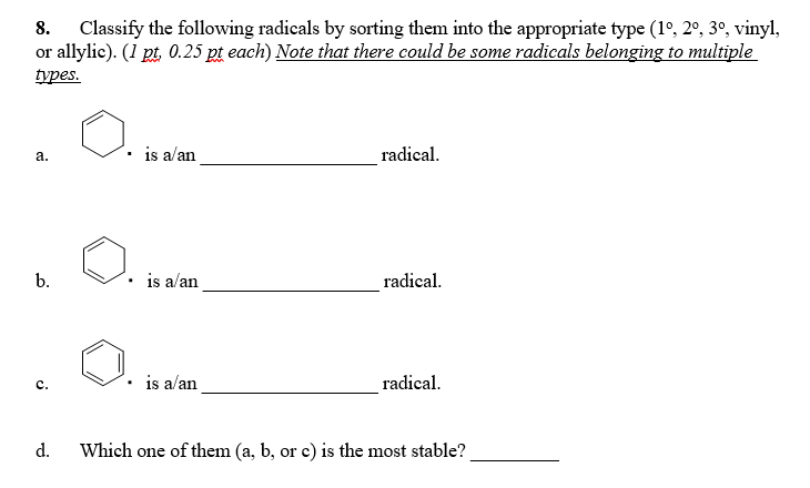 Solved 8. Classify the following radicals by sorting them | Chegg.com
