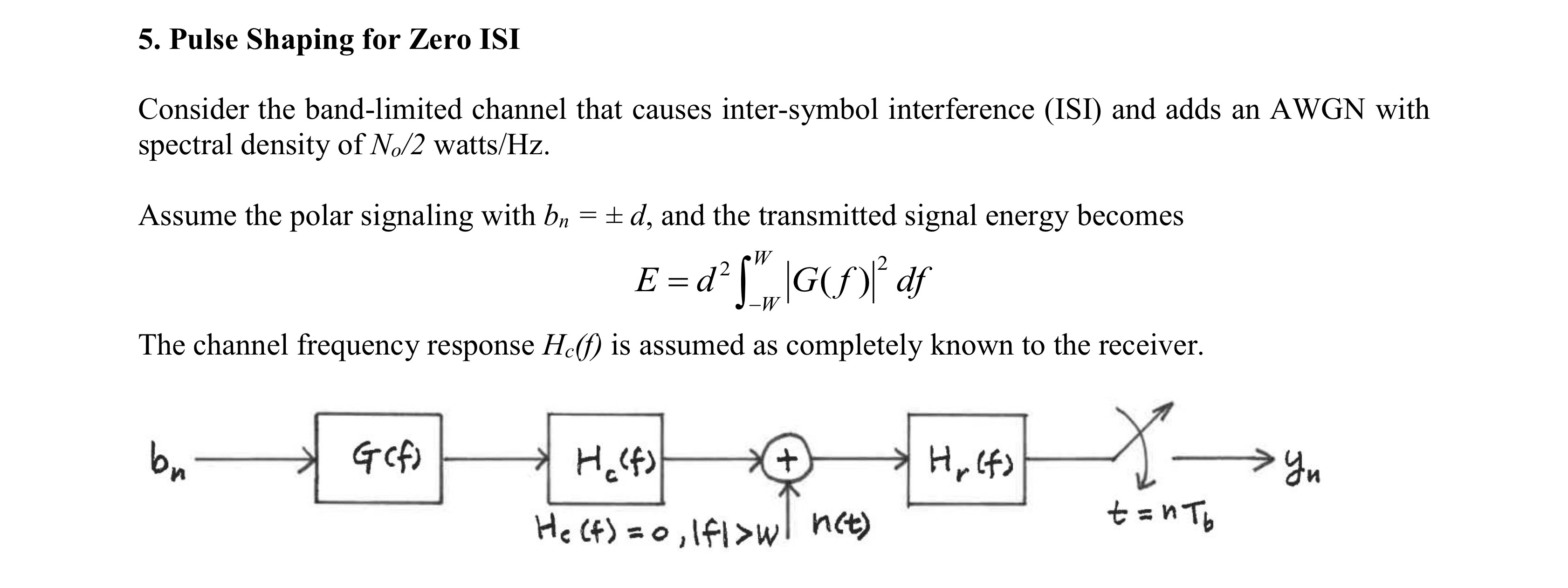 5. Pulse Shaping for Zero ISI Consider the | Chegg.com