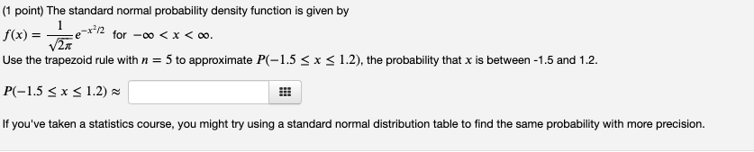 Solved (1 point) The standard normal probability density | Chegg.com