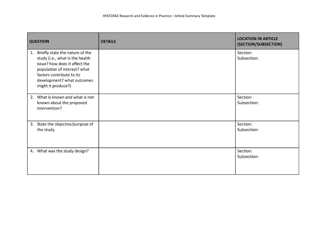 HHLT1RAE Research and Evidence in Practice - Article | Chegg.com