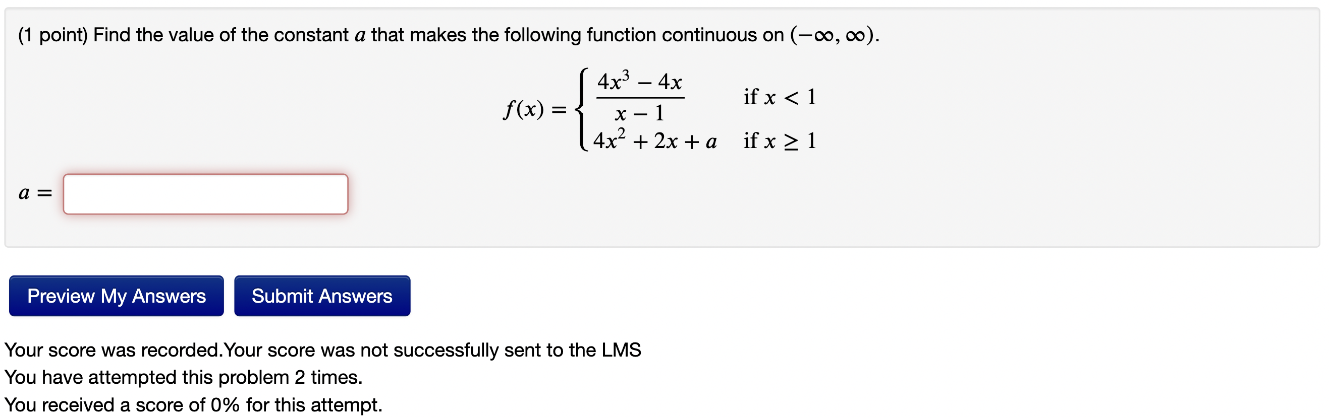 Solved Find the value of the constant 𝑎 that makes the | Chegg.com