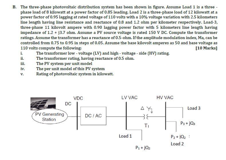 Solved B. The three-phase photovoltaic distribution system | Chegg.com