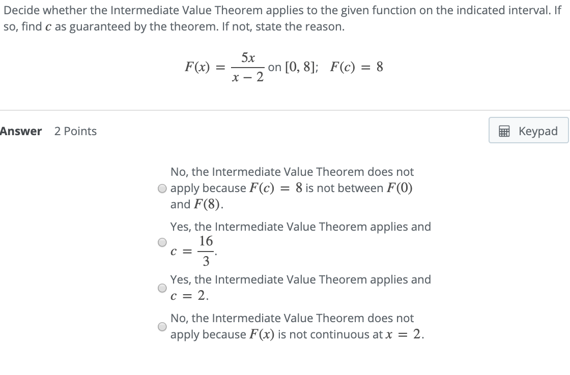 Solved Decide whether the Intermediate Value Theorem applies | Chegg.com