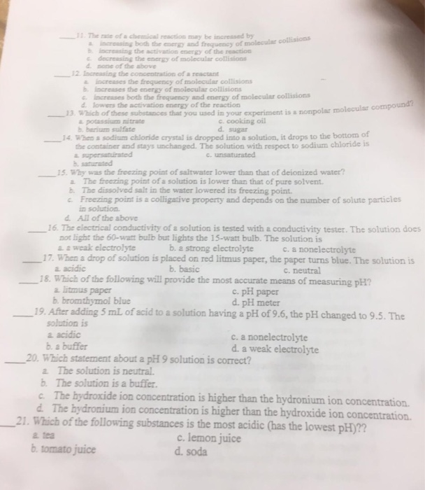 Solved Multiple Choice 1. Identify the gas law in which the | Chegg.com