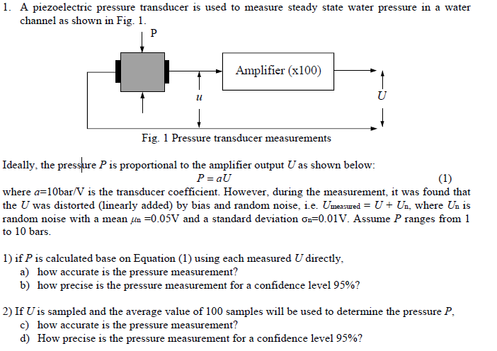 1. A piezoelectric pressure transducer is used to | Chegg.com