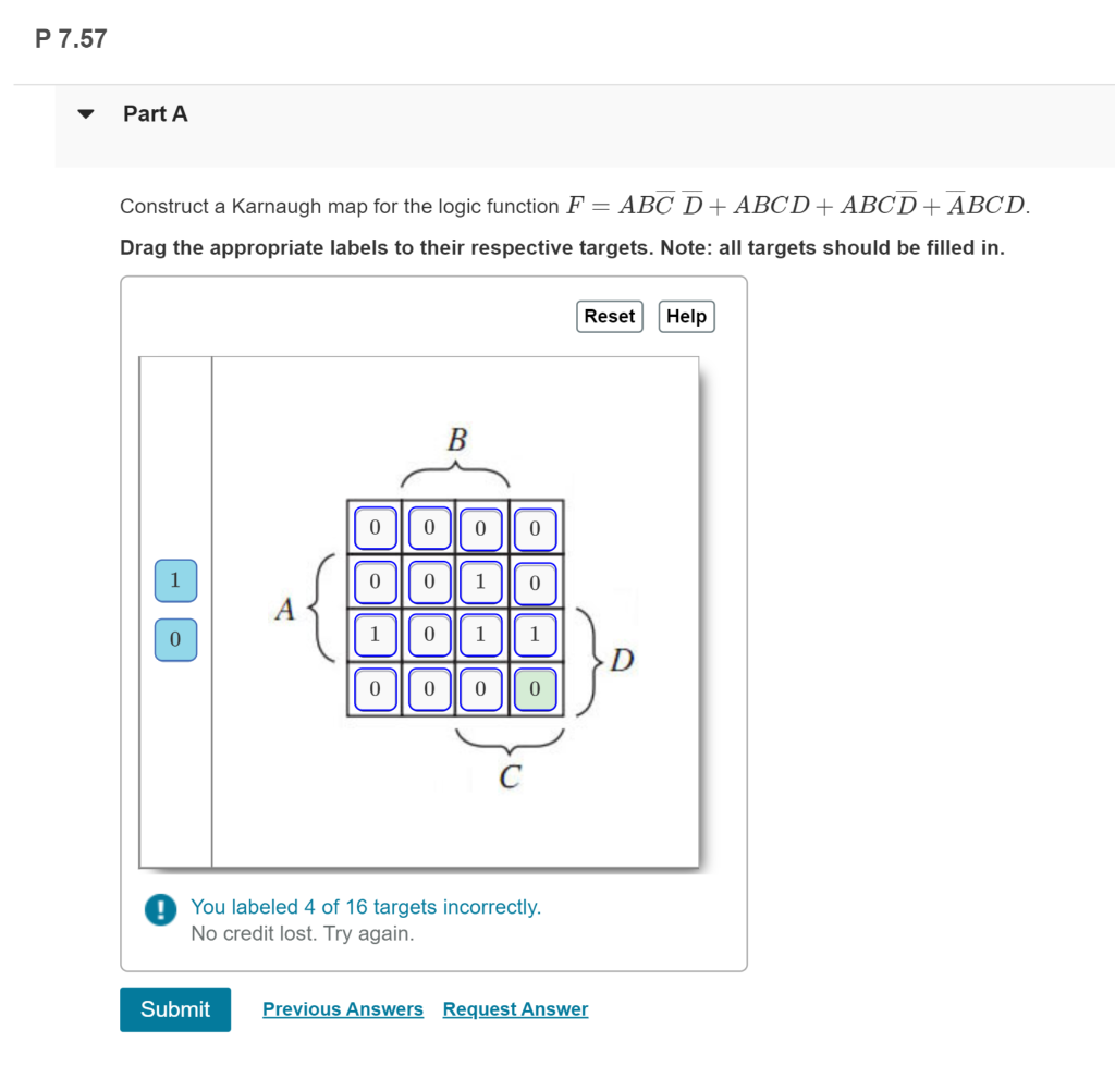 Solved P 7.57 Part A Construct a Karnaugh map for the logic | Chegg.com