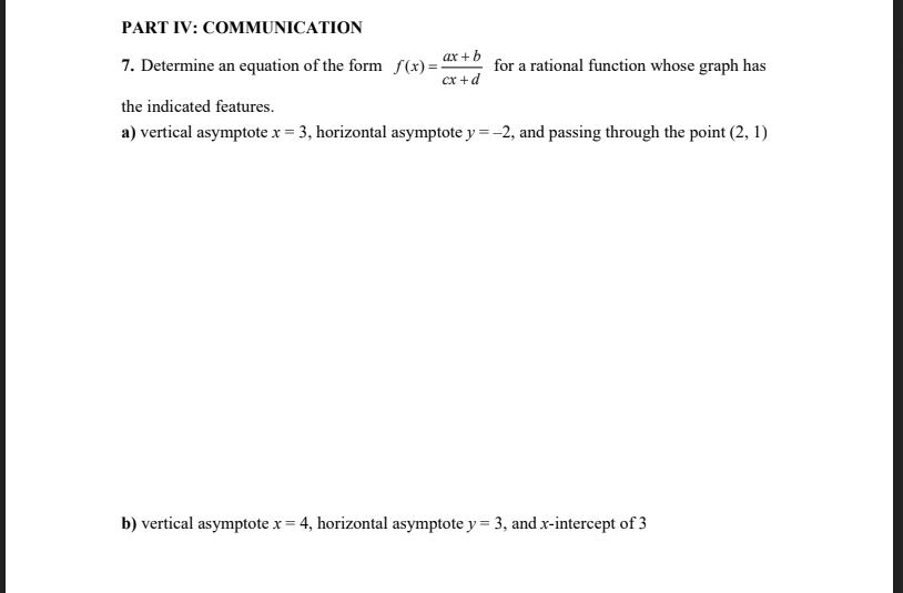 Solved PART IV: COMMUNICATION 7. Determine an equation of | Chegg.com