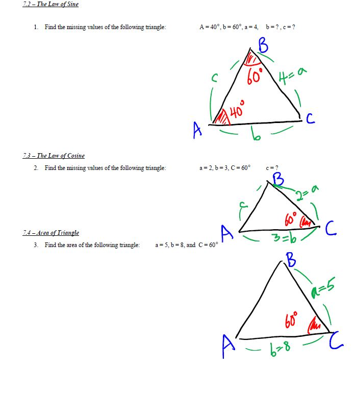 Solved 1. Find the missing values of the following triangle | Chegg.com