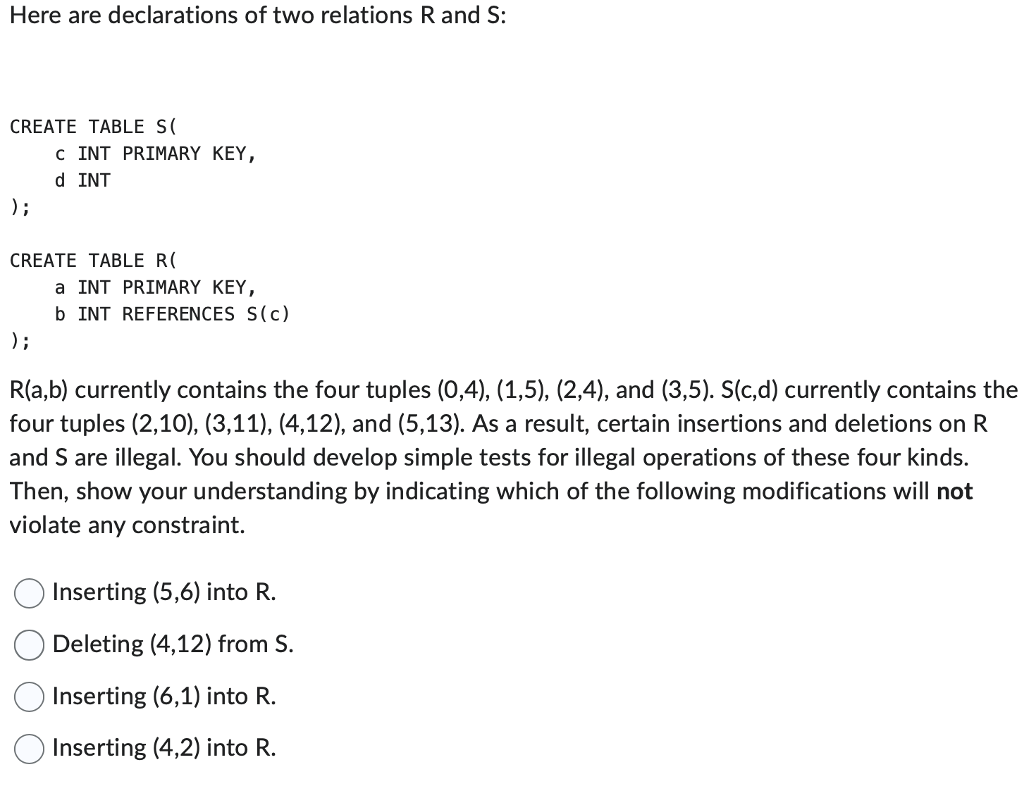 Solved Here are declarations of two relations R and S : | Chegg.com