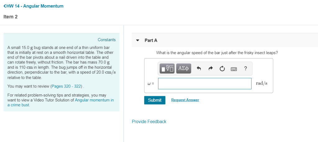 Solved KHW 14- Angular Momentum Item 2 Constants Part A A | Chegg.com