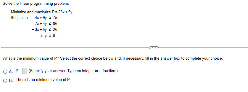 Solved Solve the linear programming problem. Minimize and | Chegg.com