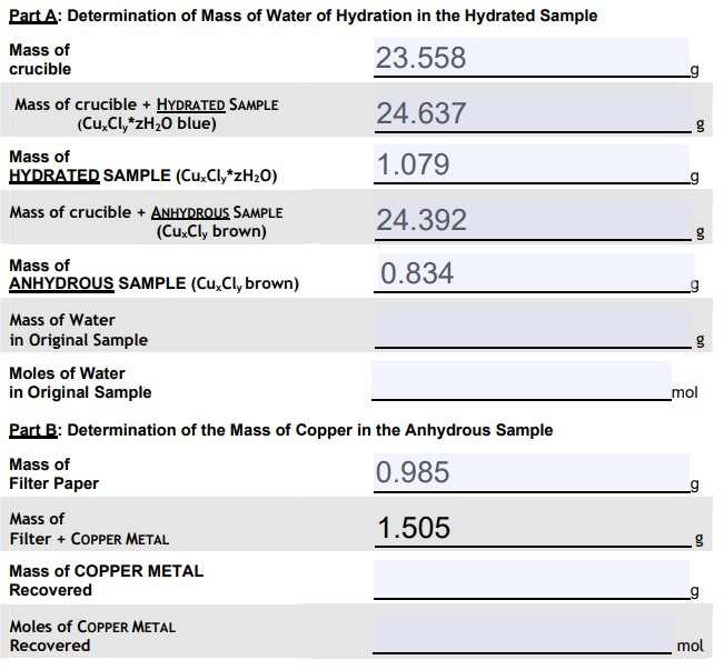 Solved on on Part A: Determination of Mass of Water of | Chegg.com