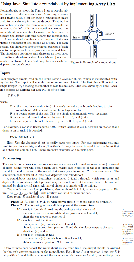 Solved Using Java: Simulate a roundabout by implementing | Chegg.com