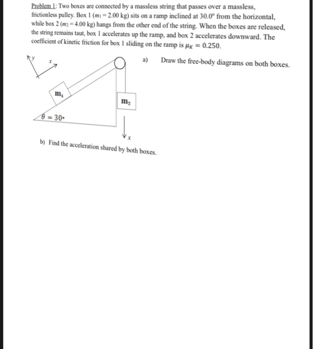 Solved ProblemI: Two boxes are connected by a massless | Chegg.com