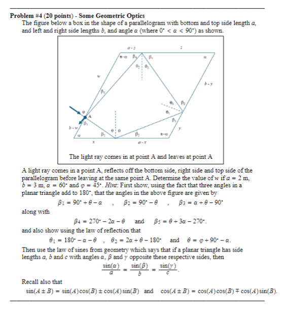 Solved Problem #4 (20 ﻿points) - ﻿Some Geometric OpticsThe | Chegg.com