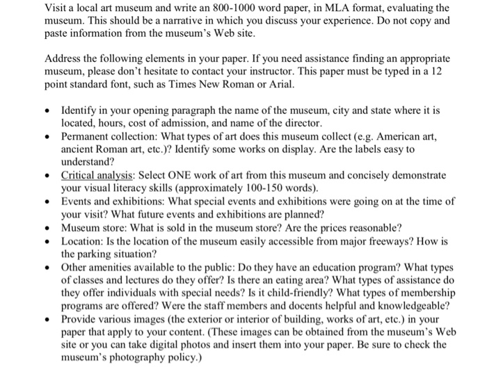 Visit a local art museum and write an 800-1000 word | Chegg.com
