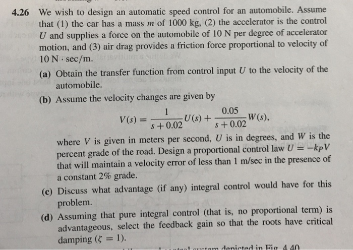 Solved 4.26 We wish to design an automatic speed control for | Chegg.com
